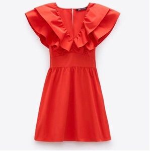 Zara | Dresses | Nwt Zara Ruffle Mini Dress Red L Blogger Favorite ...